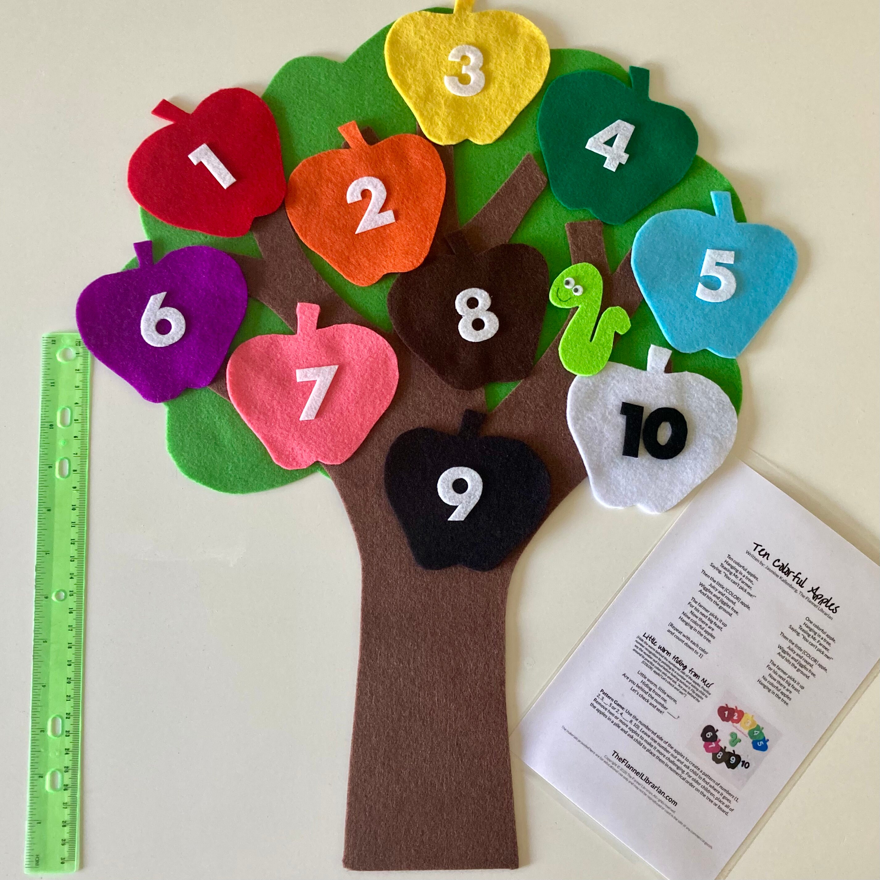 10 Colorful Apples/little Worm/felt Set/flannel Board Teaching ...