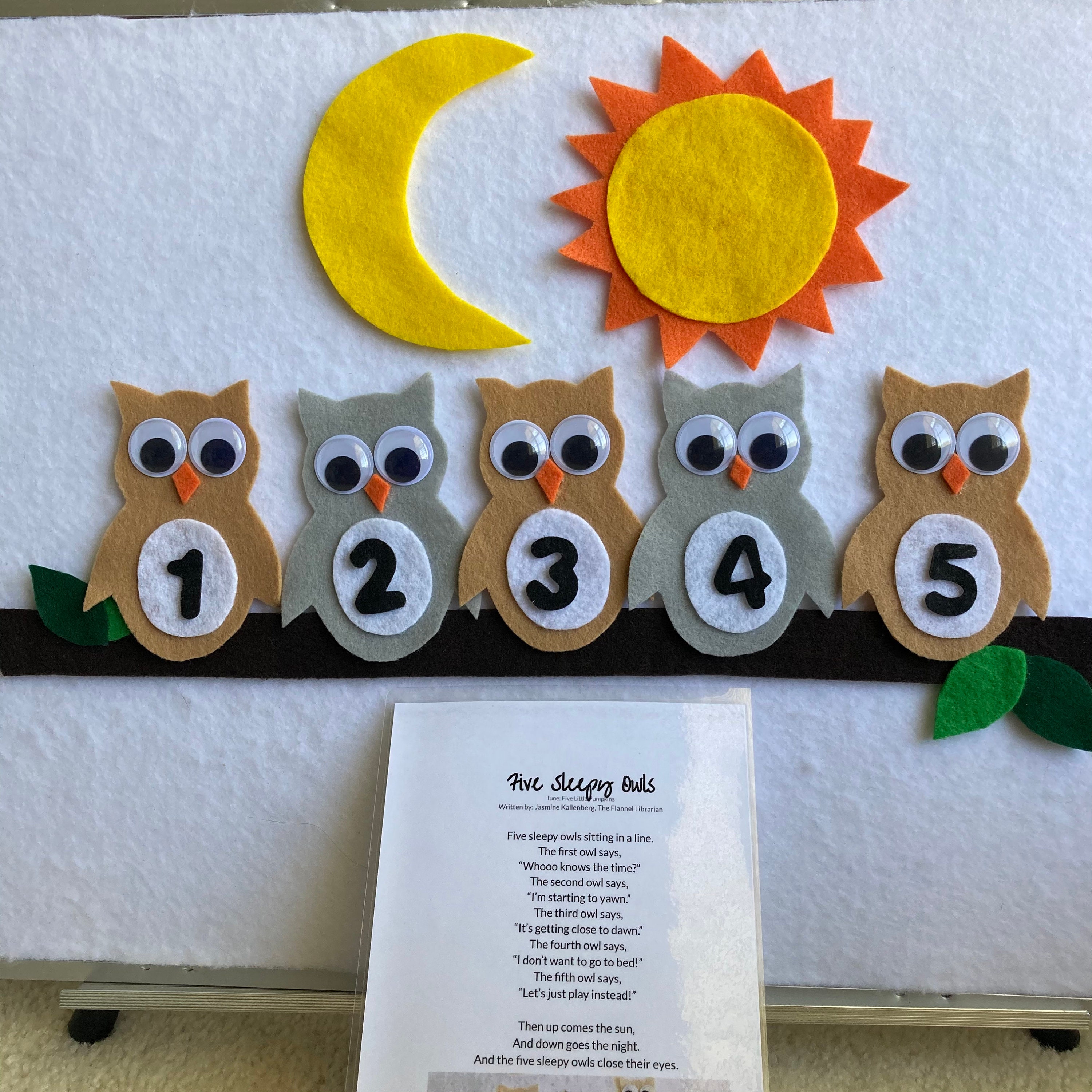 5 Sleepy Owls Felt Board Set for Flannel Board Teaching/preschool ...