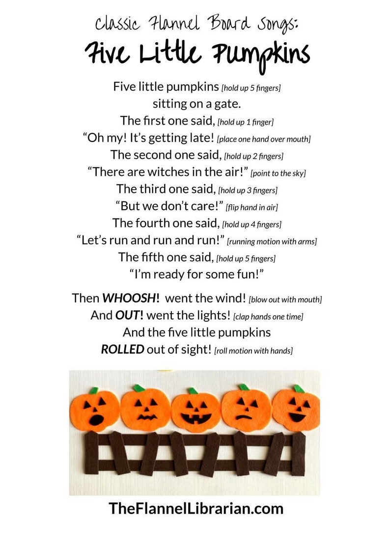 5 Little Pumpkins Halloween Felt Board Set for Flannel Board | Etsy