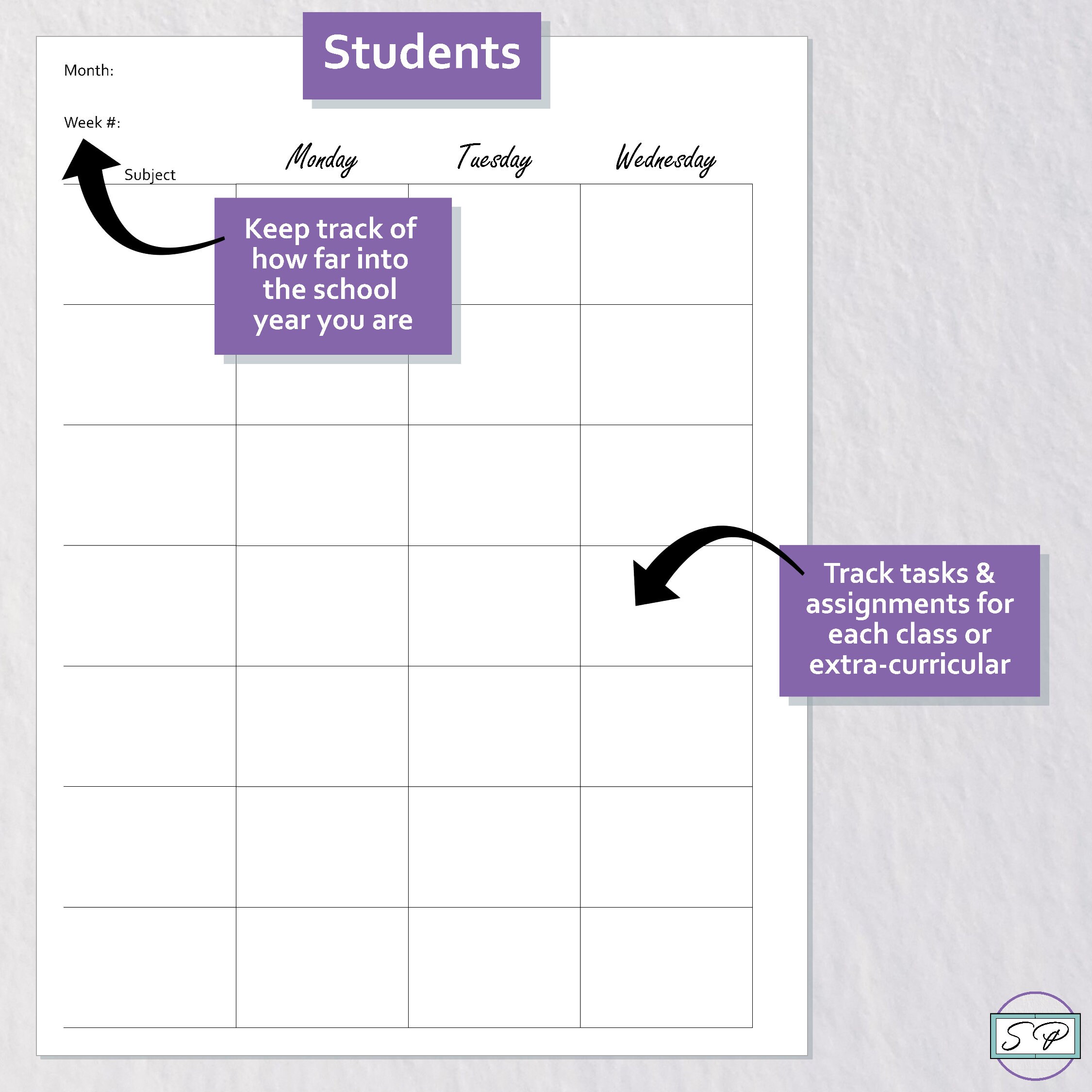 Weekly Subject Layout Insert Printable Undated Classic Happy Planner ...