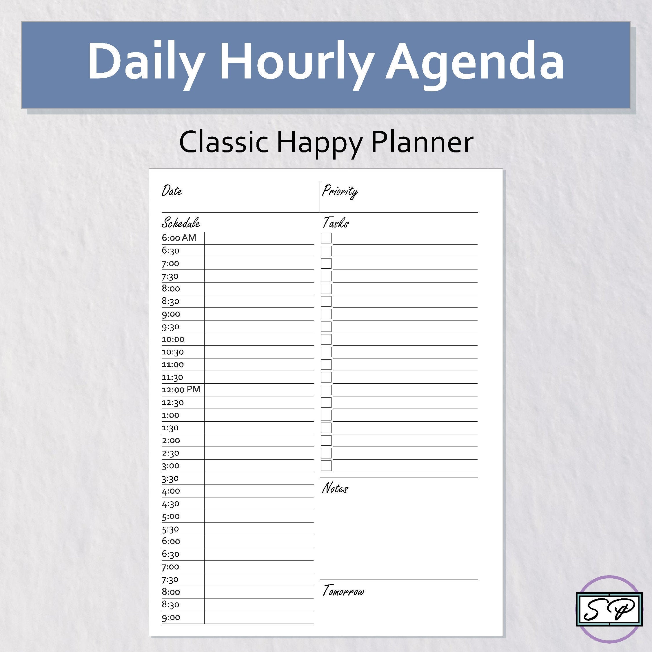 Daily Planner Insert Classic Happy Planner Printable | Hourly Daily ...