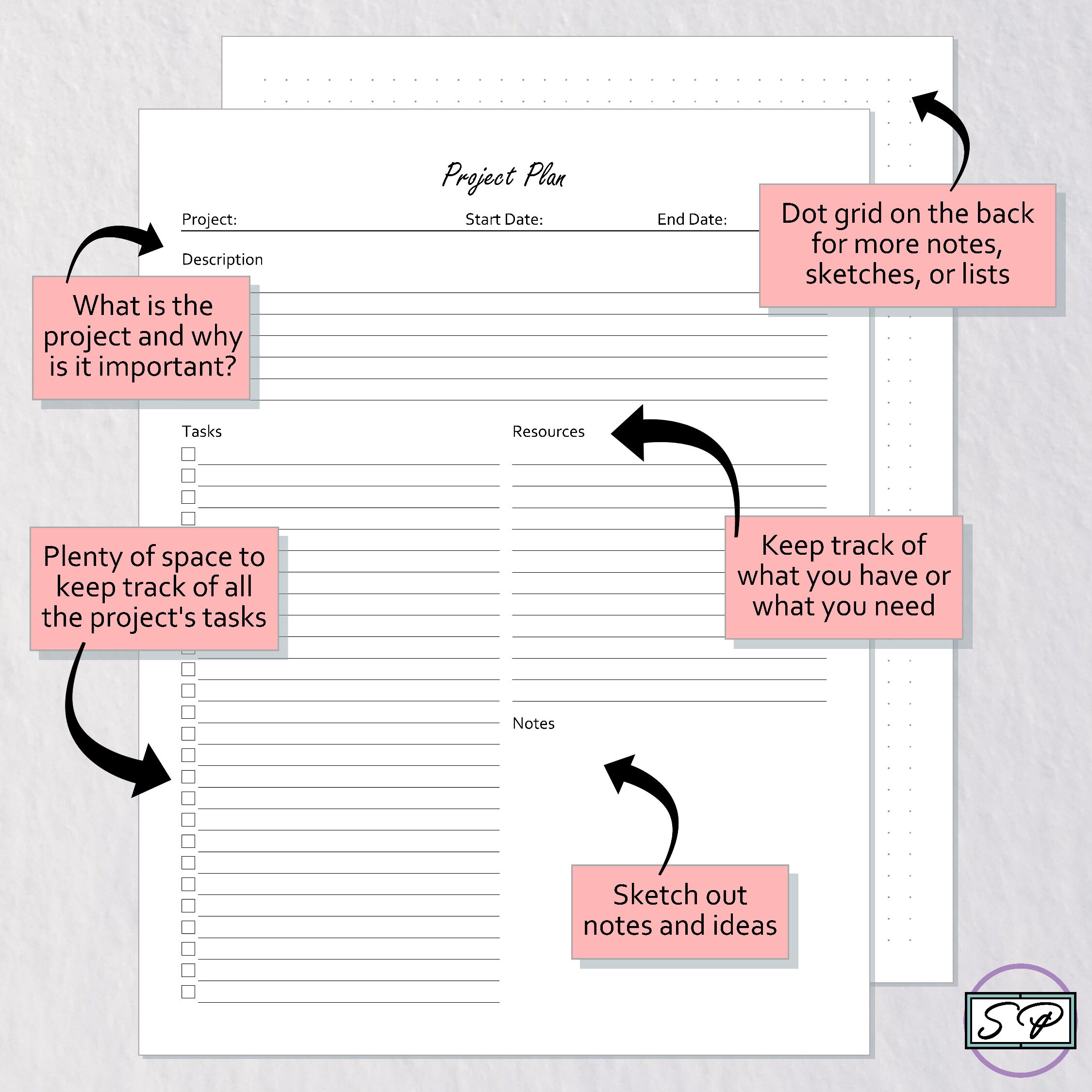 Project Plan Insert Letter Size Printable | Minimal Planner ...