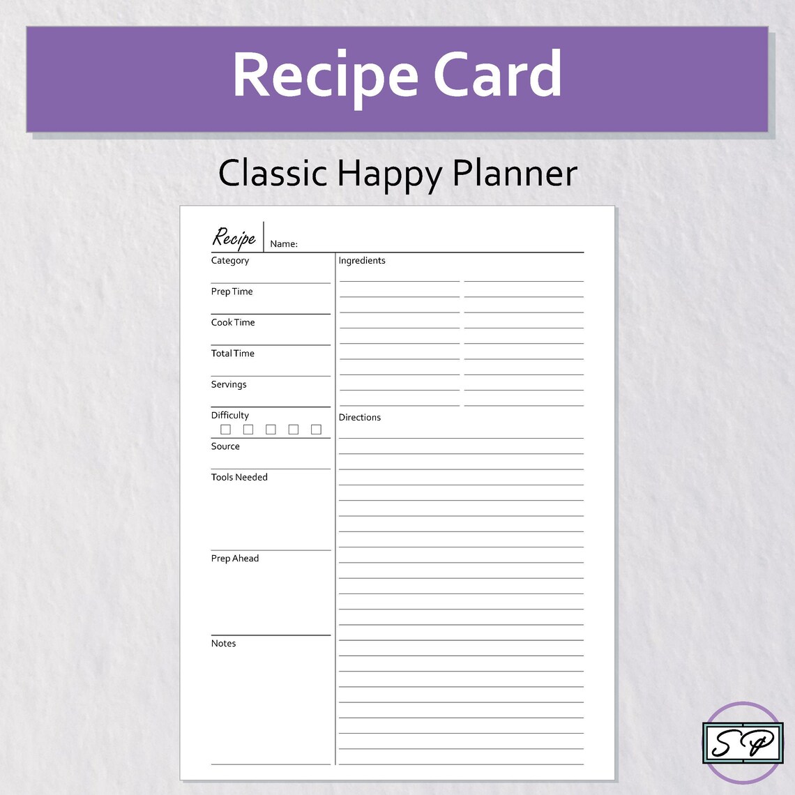Recipe Insert for Happy Planner | Printable | Recipe Planner | Digital ...