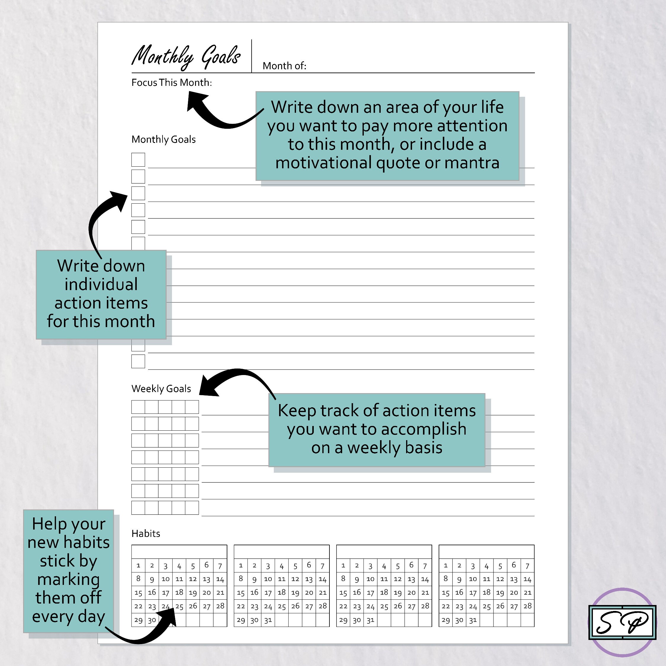 Monthly Goal Setting & Reflection Inserts for Classic Happy Planner ...