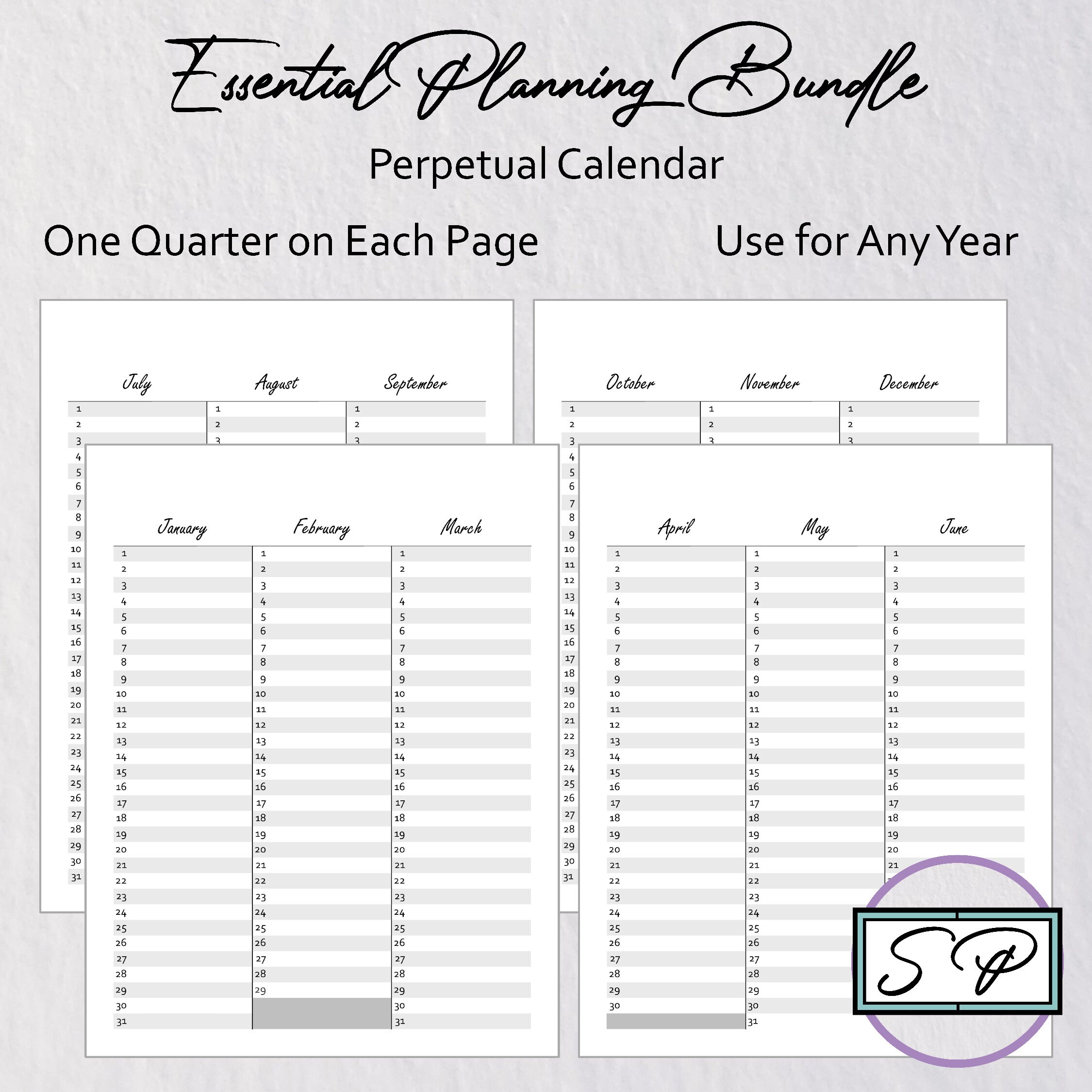 Essential Planning Bundle | Year at a Glance | Monthly Calendar ...