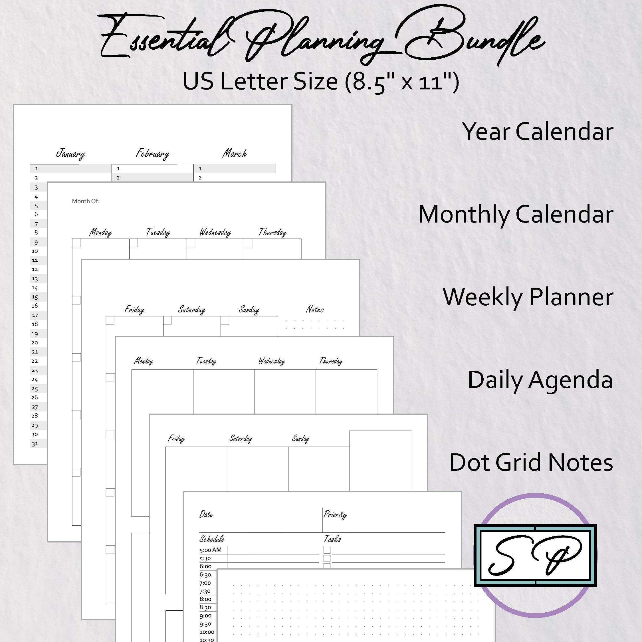 Essential Planning Bundle | Year at a Glance | Monthly Calendar ...