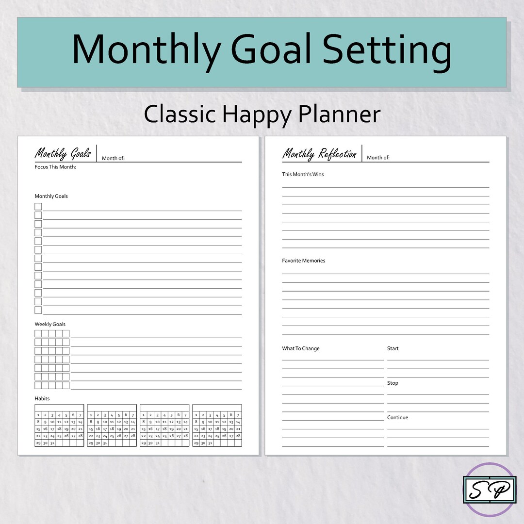 Monthly Goal Setting & Reflection Inserts for Classic Happy Planner ...