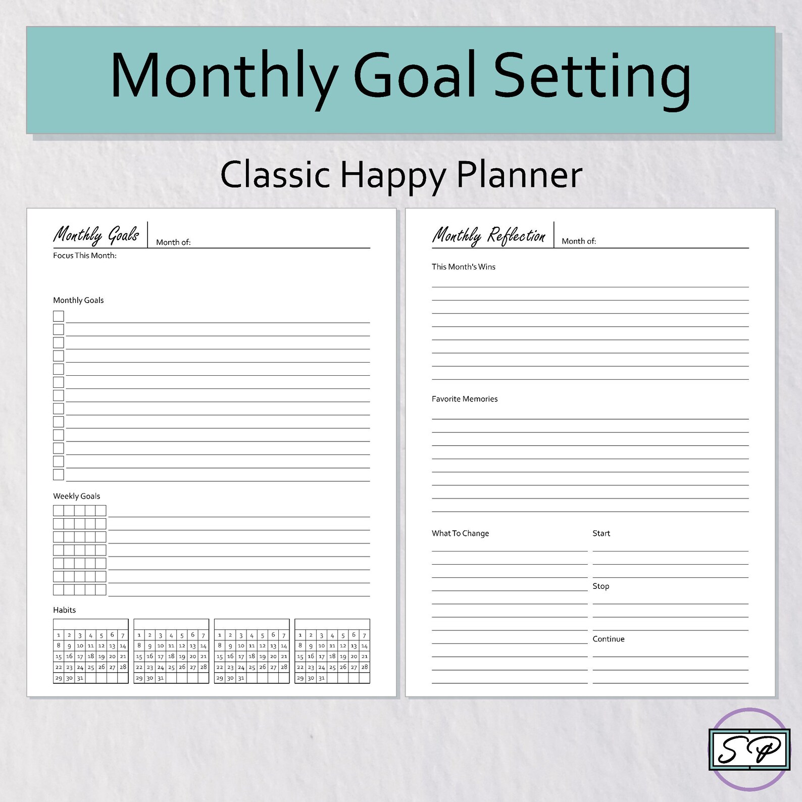 Monthly Goal Setting & Reflection Inserts for Classic Happy Planner ...