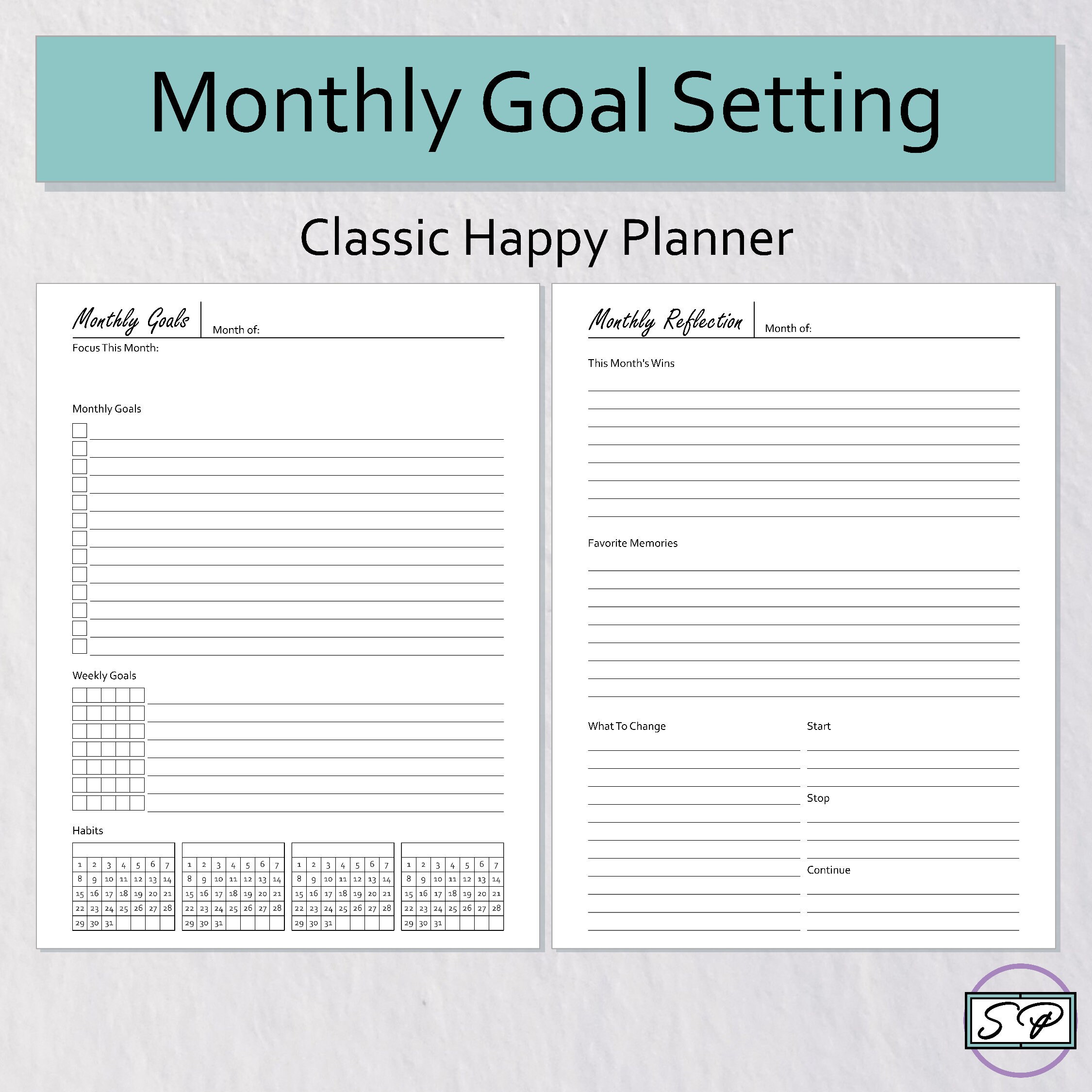 Monthly Goal Setting & Reflection Inserts for Classic Happy Planner ...
