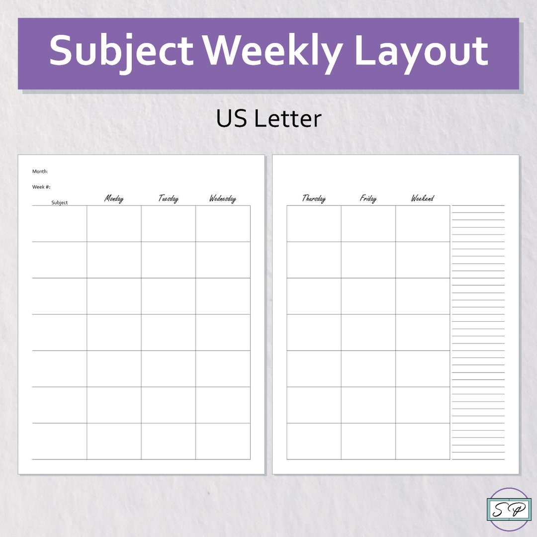 Weekly Subject Planner Layout Insert Printable Undated Letter Size ...