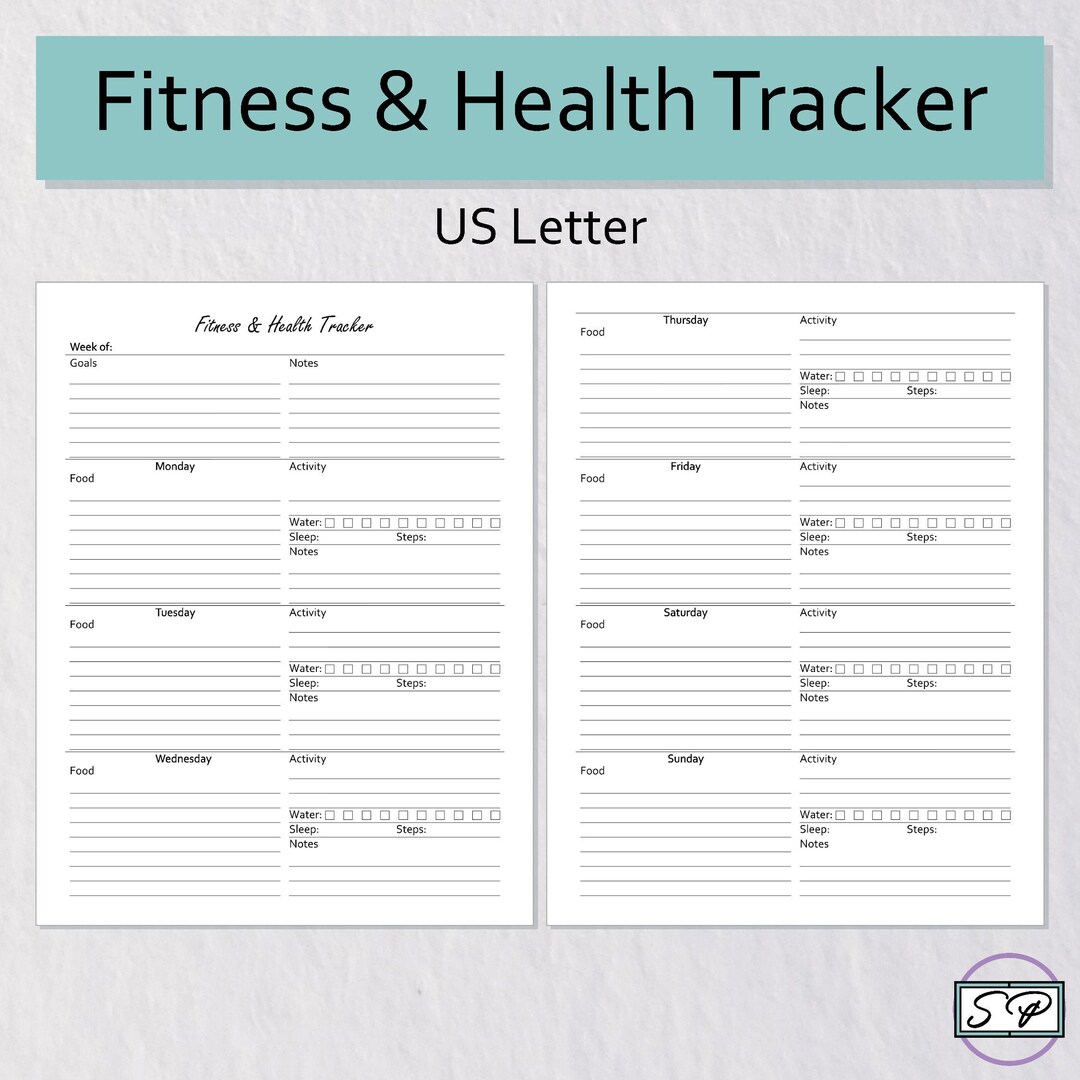 Fitness Tracker Planner Insert Printable | Week Health Tracker | Food ...