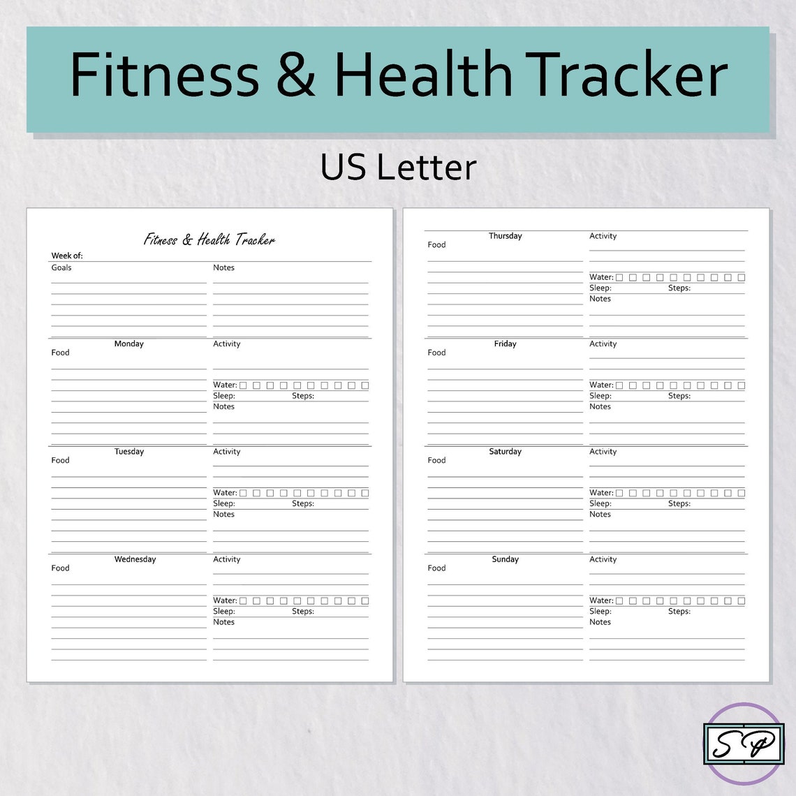 Fitness Tracker Planner Insert Printable | Week Health Tracker | Food ...