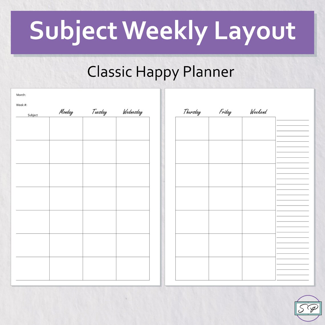 Weekly Subject Layout Insert Printable Undated Classic Happy Planner ...