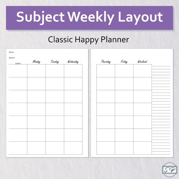Weekly Subject Layout Insert Printable Undated Classic Happy | Etsy ...