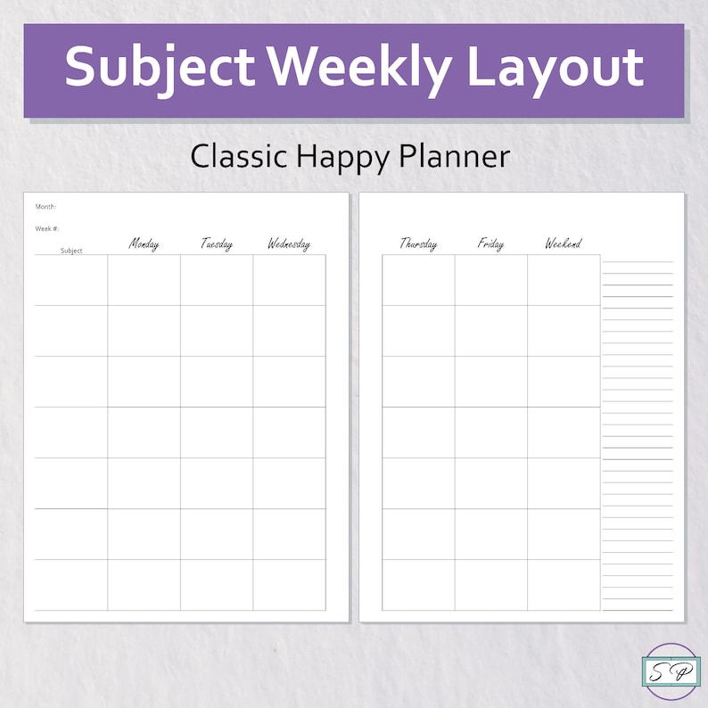 Weekly Subject Layout Insert Printable Undated Classic Happy Planner ...
