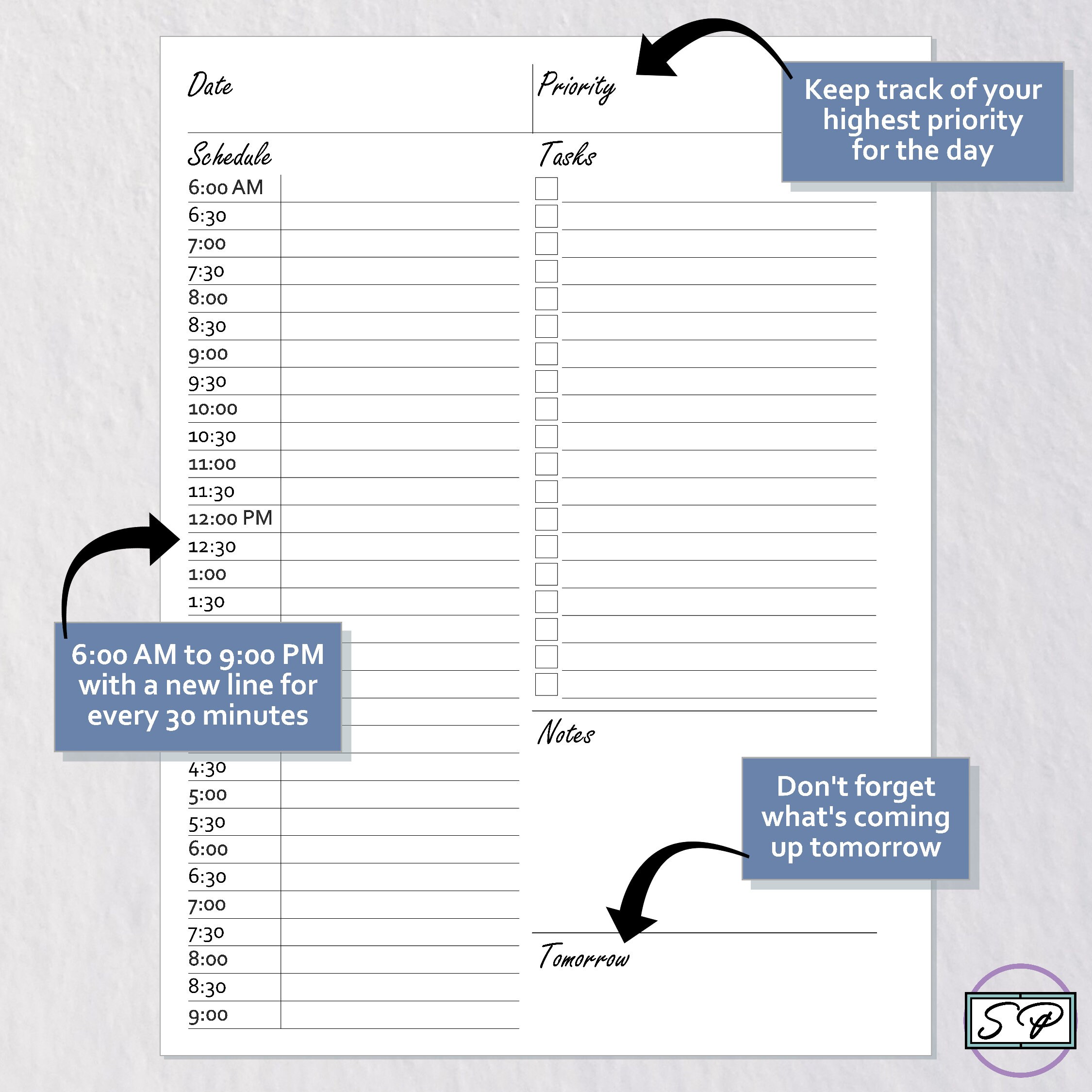 Daily Planner Insert Classic Happy Planner Printable | Hourly Daily ...