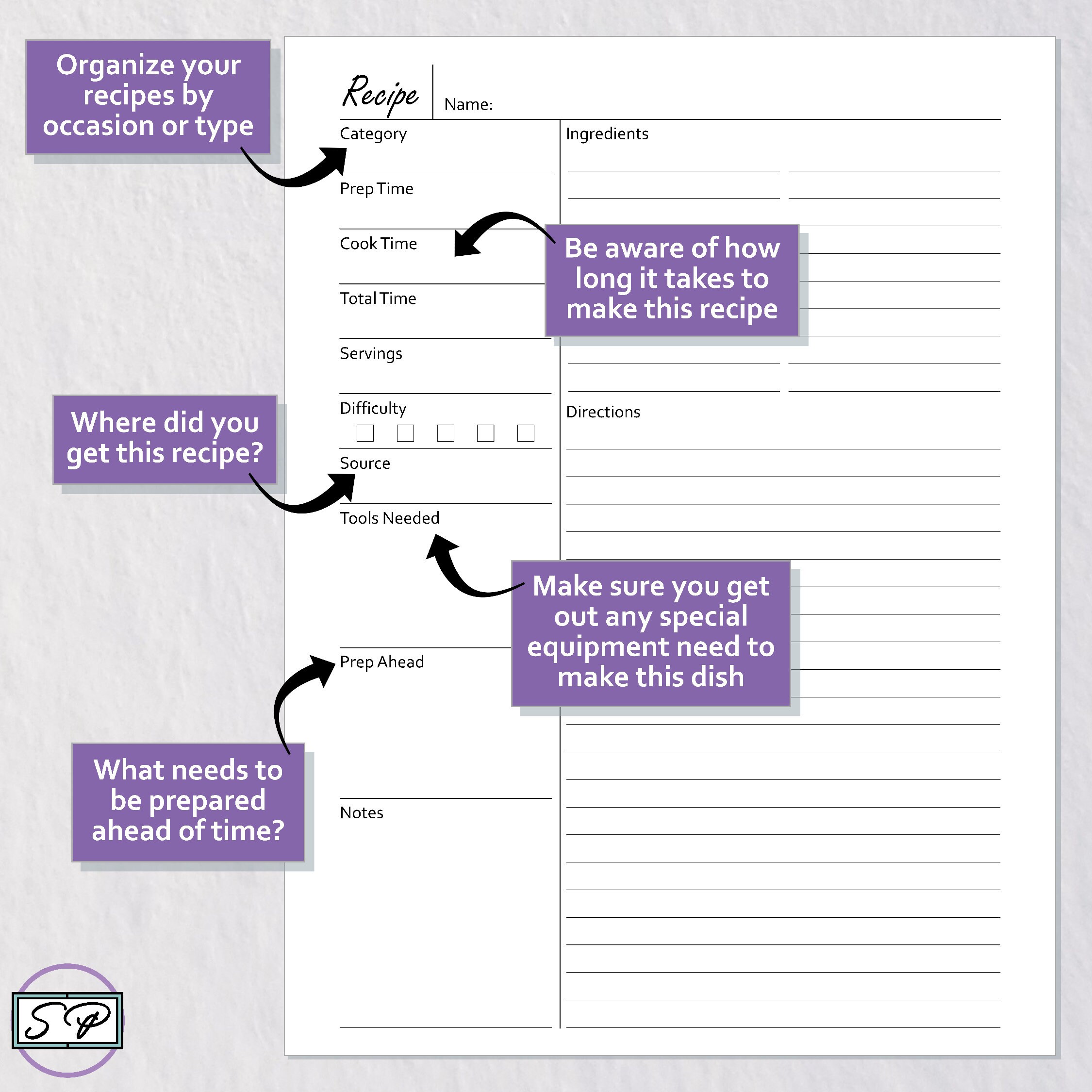 Recipe Insert for Happy Planner | Printable | Recipe Planner | Digital ...