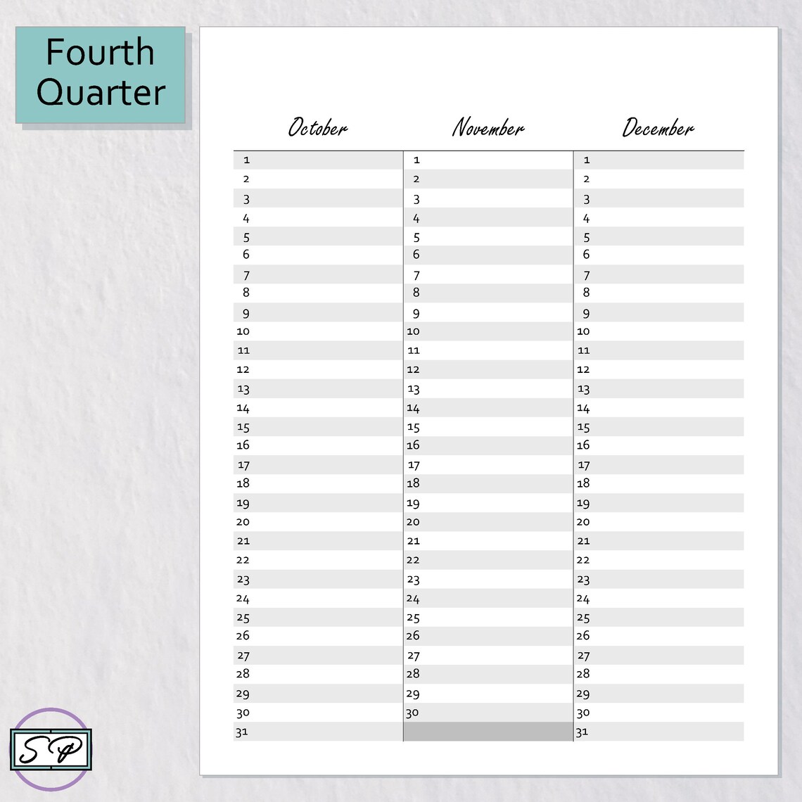 Perpetual Calendar Letter Size Printable | Year at a Glance | Vertical ...