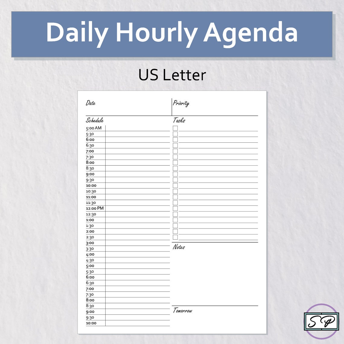 Daily Planner Insert Letter Size Printable | Hourly Daily Organizer ...