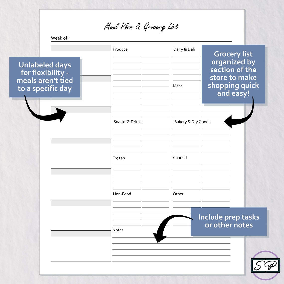 Meal Planning Insert Letter Size Printable | Grocery List | Minimal ...