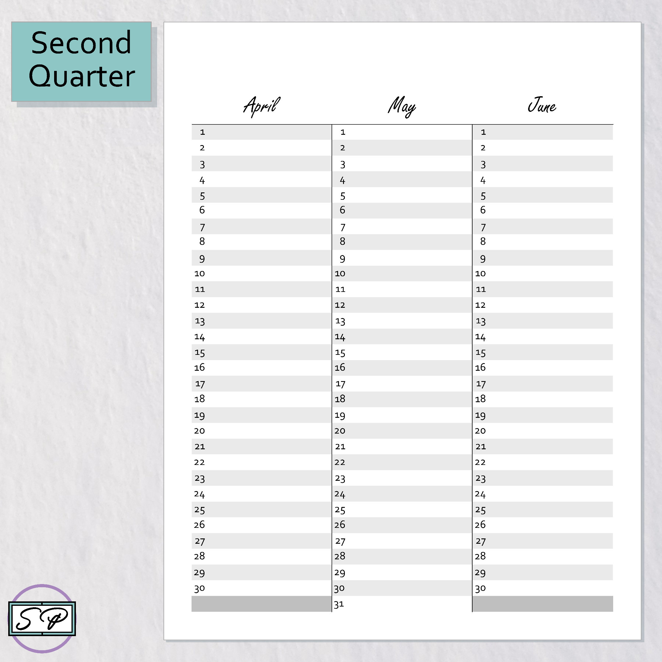 Perpetual Calendar Letter Size Printable | Year at a Glance | Vertical ...