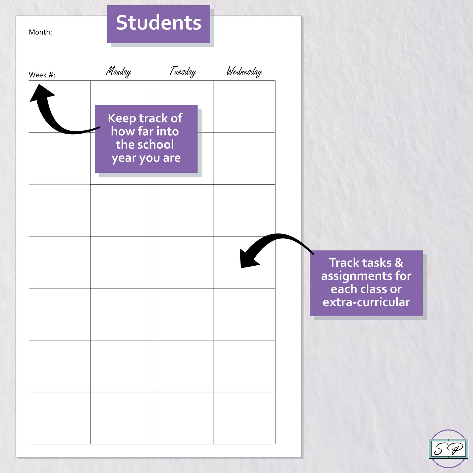 Weekly Subject Layout Insert Printable Undated Half-letter/junior Size ...