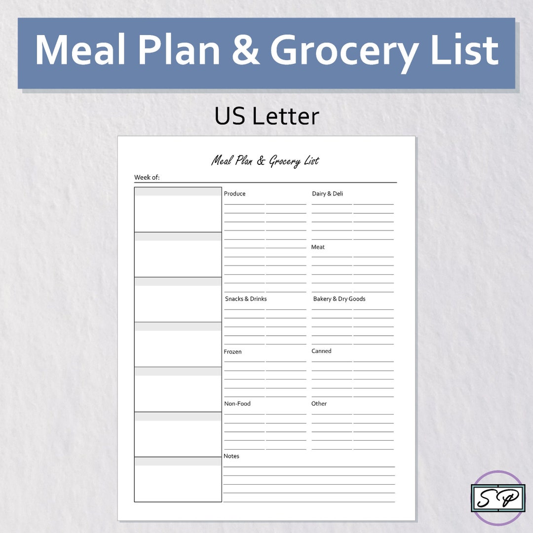 Meal Planning Insert Letter Size Printable | Grocery List | Minimal ...