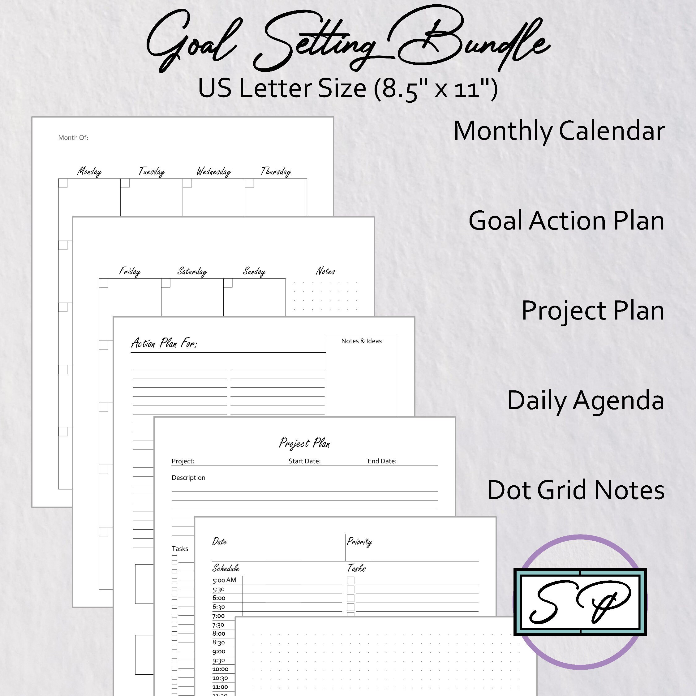 Goal Setting Bundle Printable Planner US Letter Size | Productivity ...