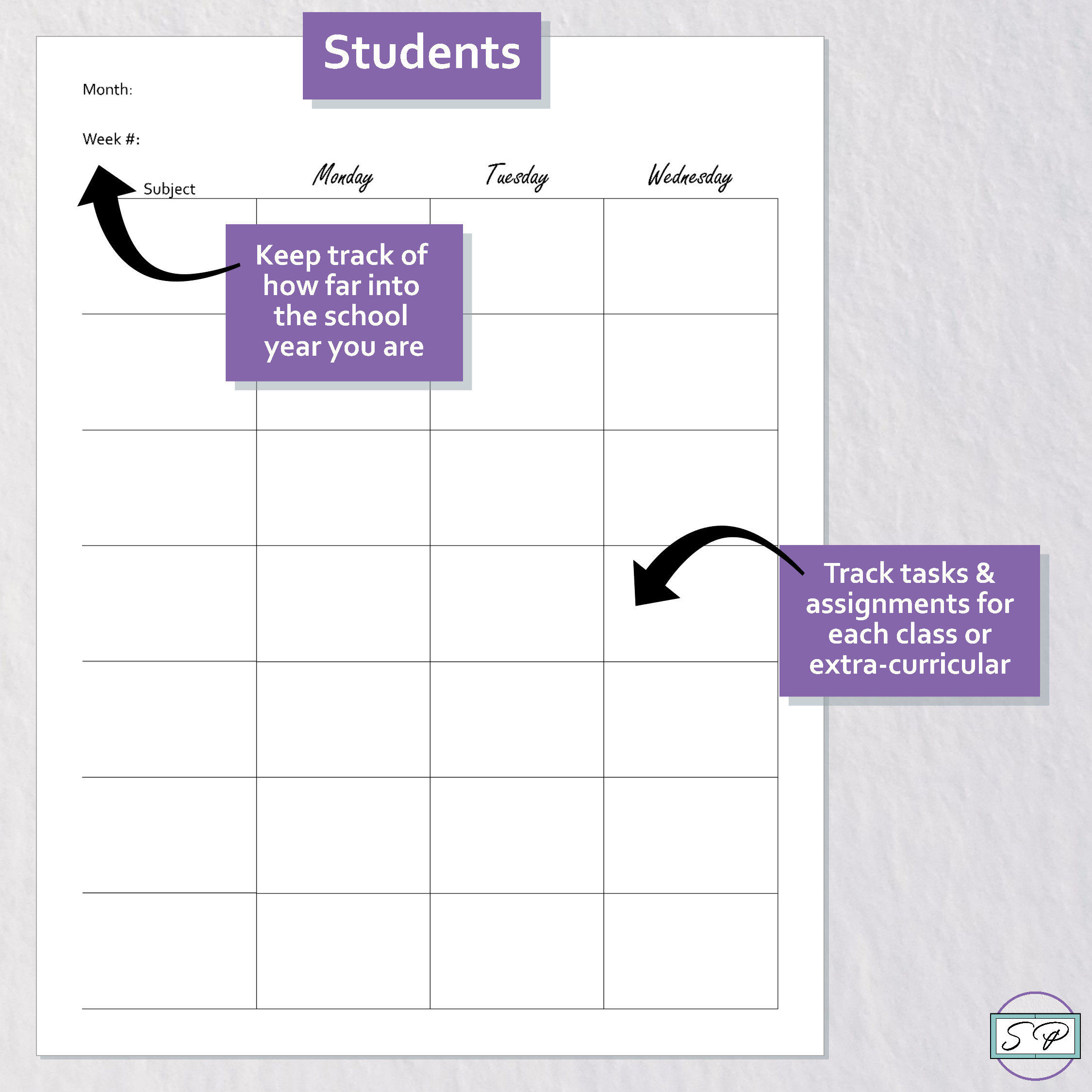 Weekly Subject Planner Layout Insert Printable Undated Letter Size ...