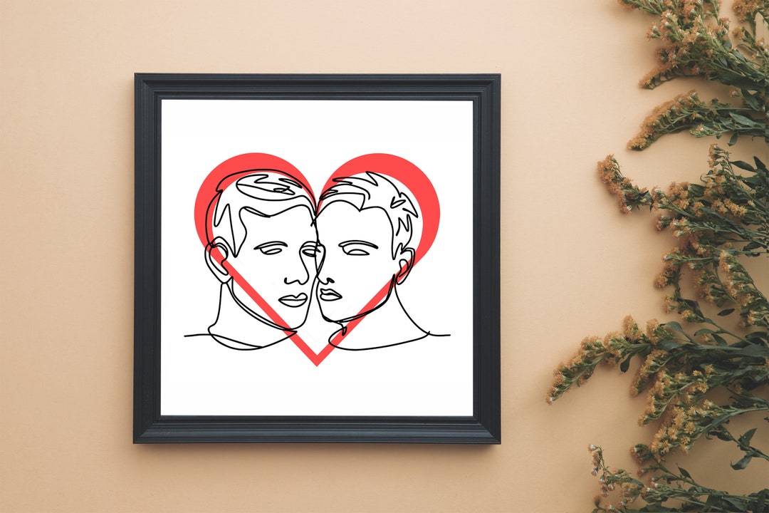 Gay Couple Line Drawing, LGBT Art, Gay Art, Gay Couple Art, Gay Picture ...