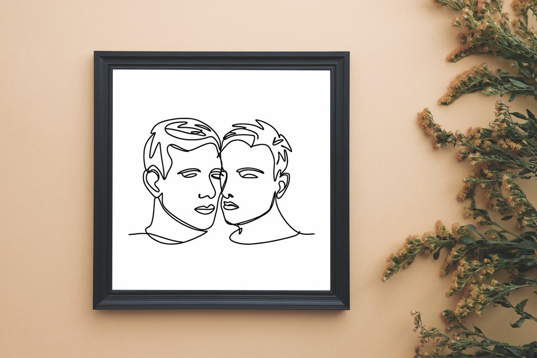 Gay Couple Line Art Drawing, LGBT Art, Gay Art, Gay Couple Art, Gay ...