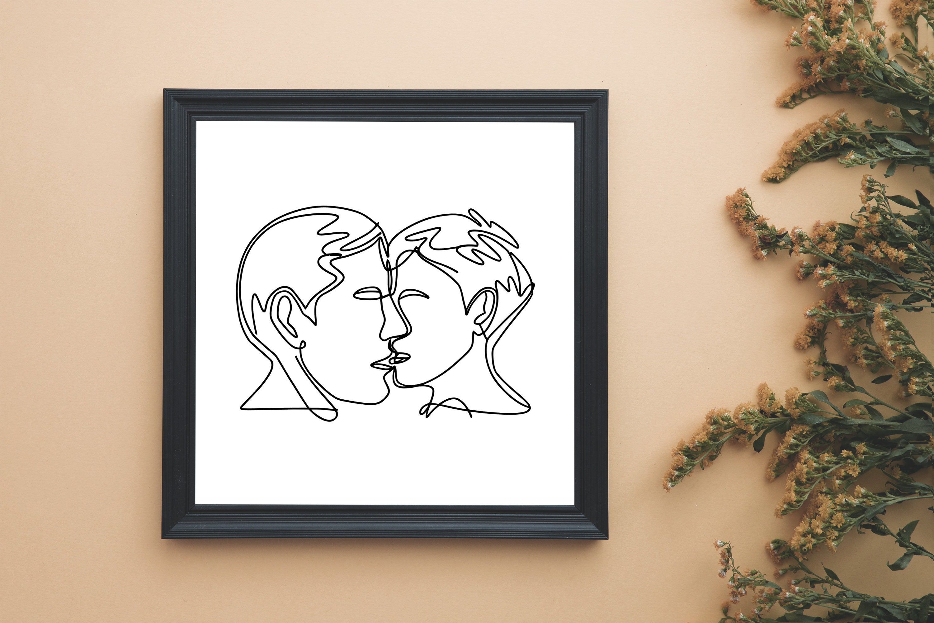 Gay Couple Line Drawing, LGBT Art, Gay Art, Gay Couple Art, Gay Picture ...