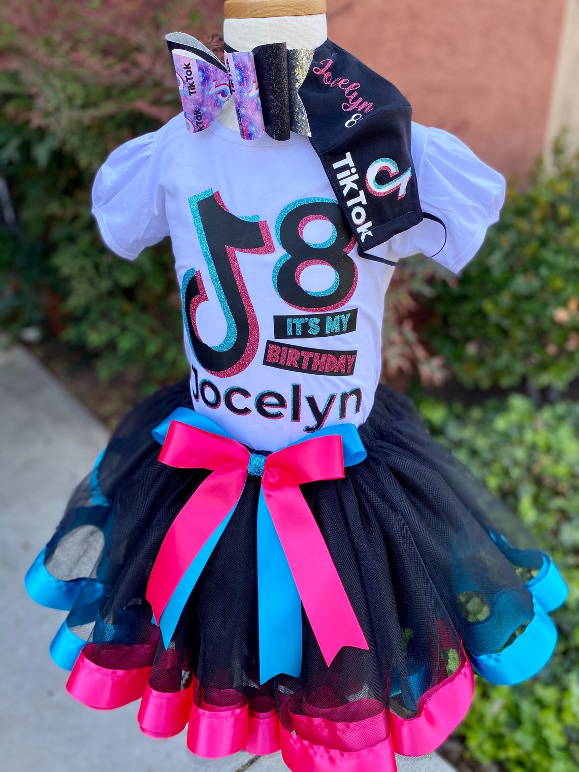 Custom Tik Tok Inspired Tutu Set Outfit Birthday Pink Etsy