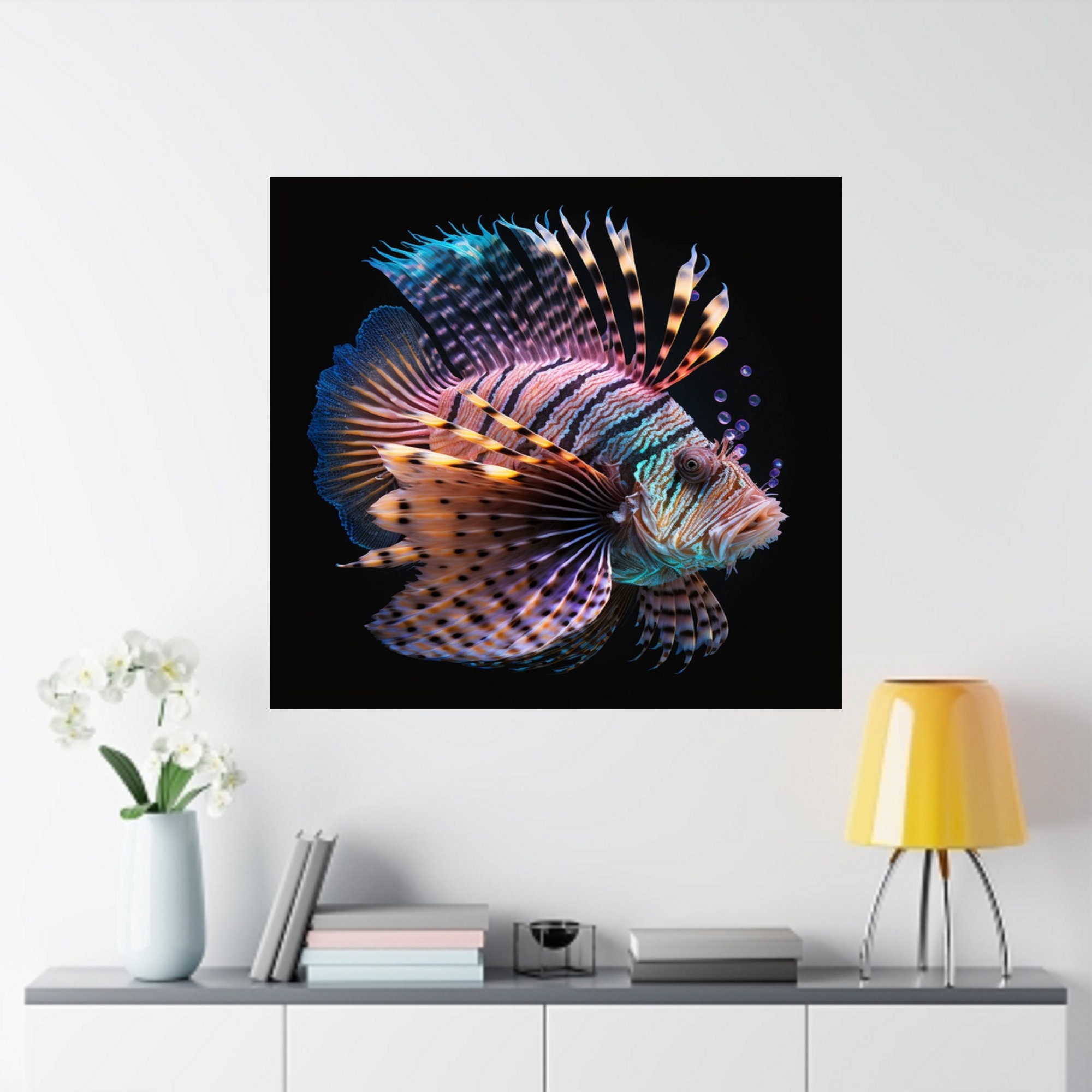 Digital Art Print Rainbow Lion Fish Bright and Colorful Aquatic Animal ...