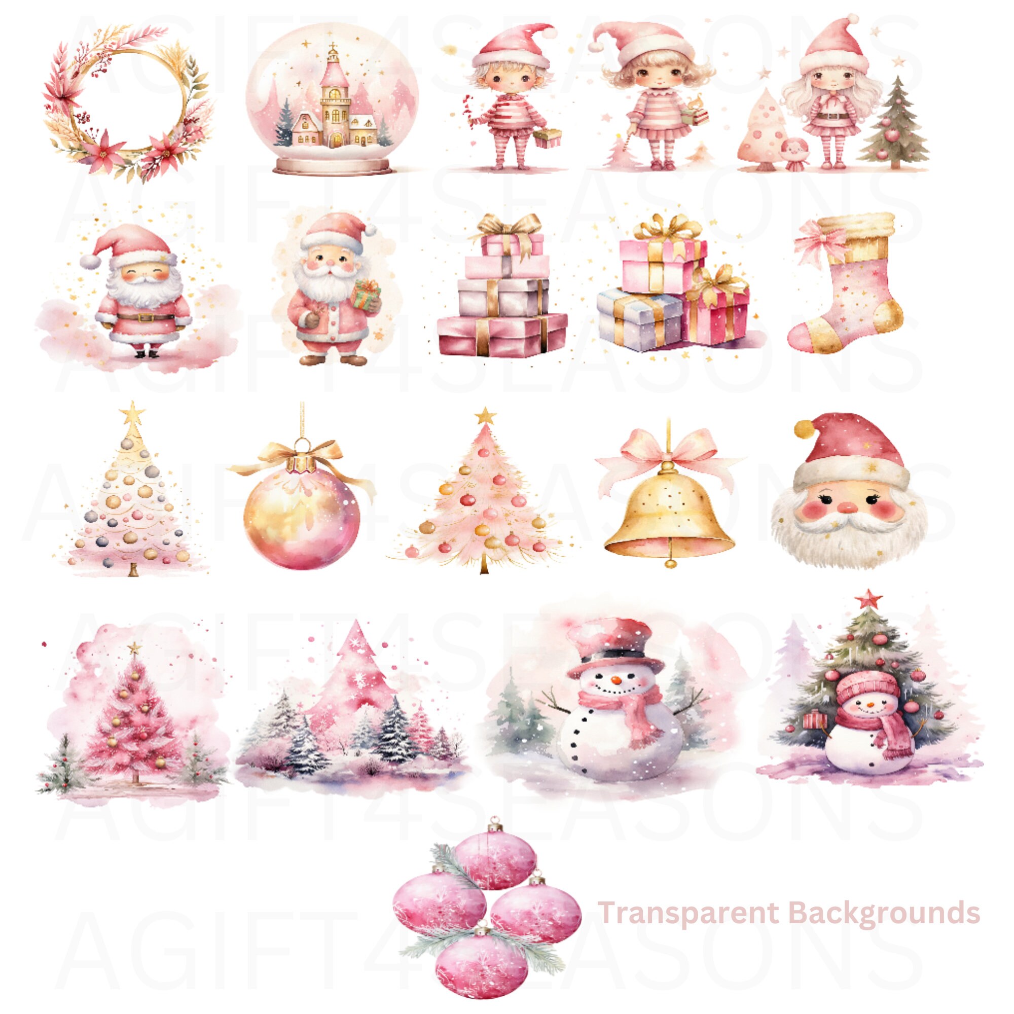 Watercolor Pastel Christmas Clipart Christmas Graphics Santa PNG ...