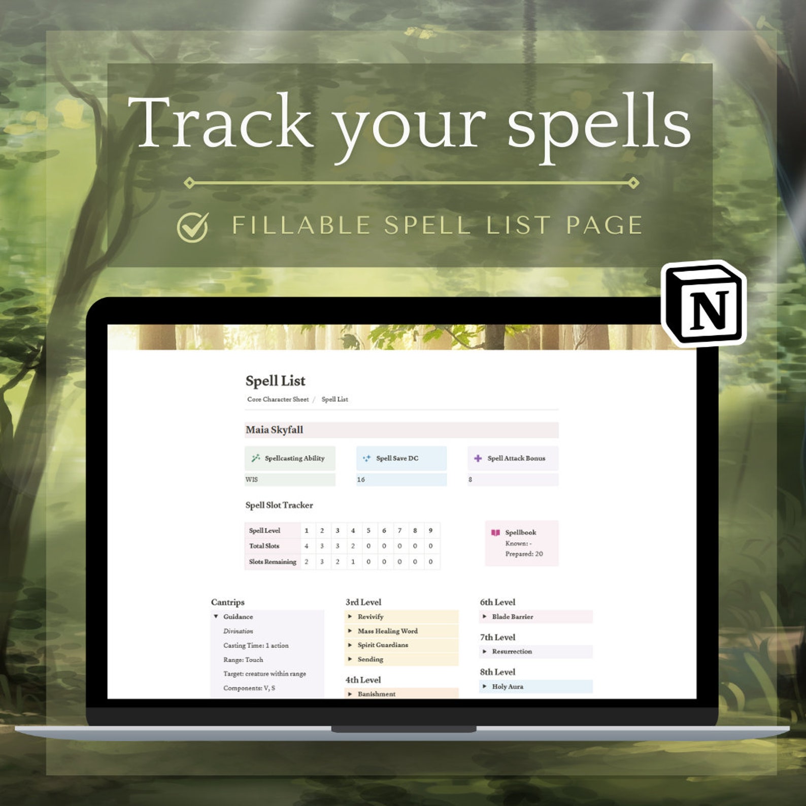 Dnd 5e Character Sheet: Customizable Notion Template (digital Download ...