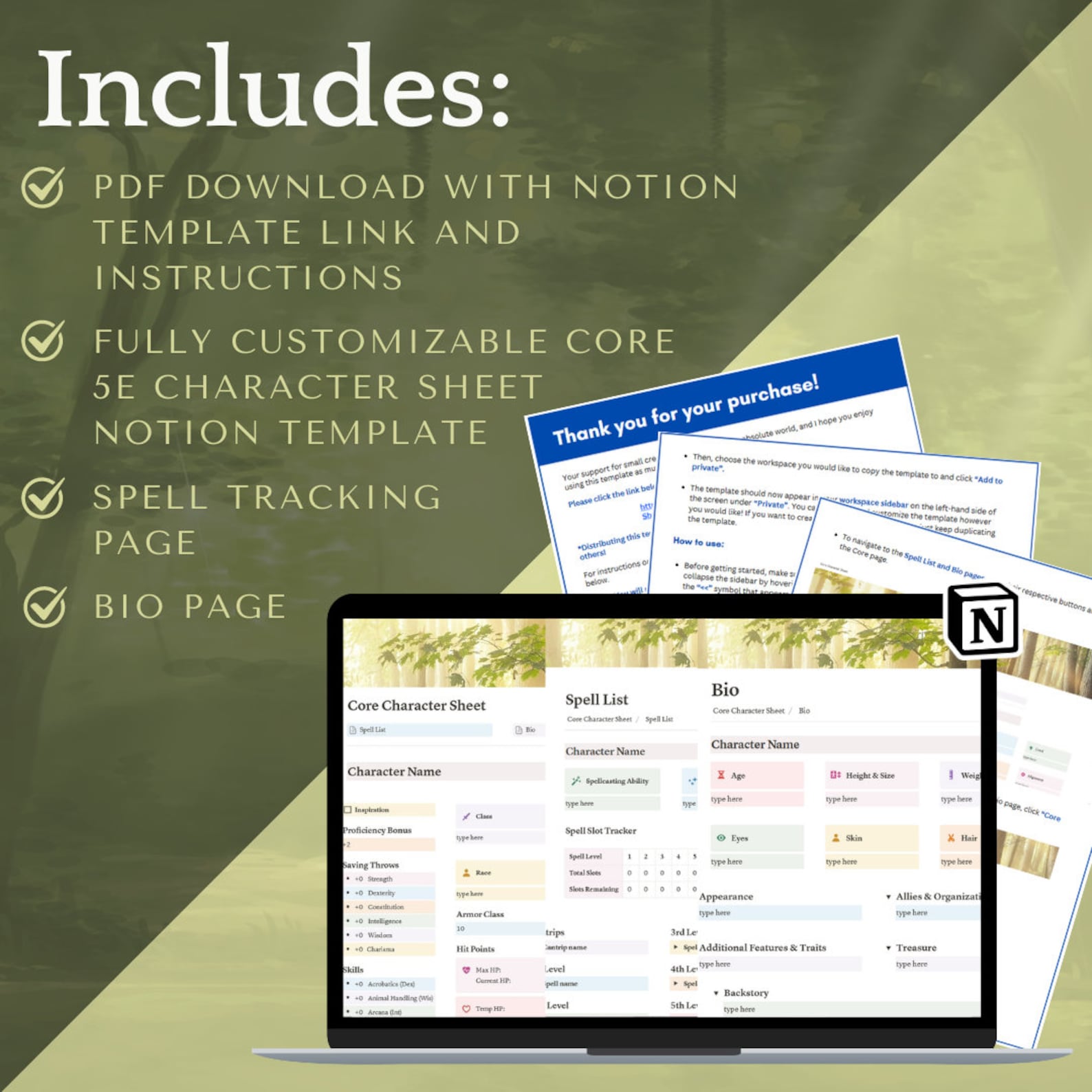 Dnd Character Sheet Notion Template | Dnd Journal | Dnd 5e | Dungeons ...