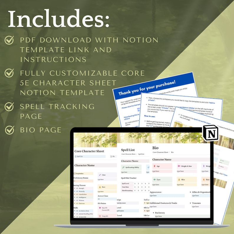 Dnd 5e Character Sheet: Customizable Notion Template (digital Download ...