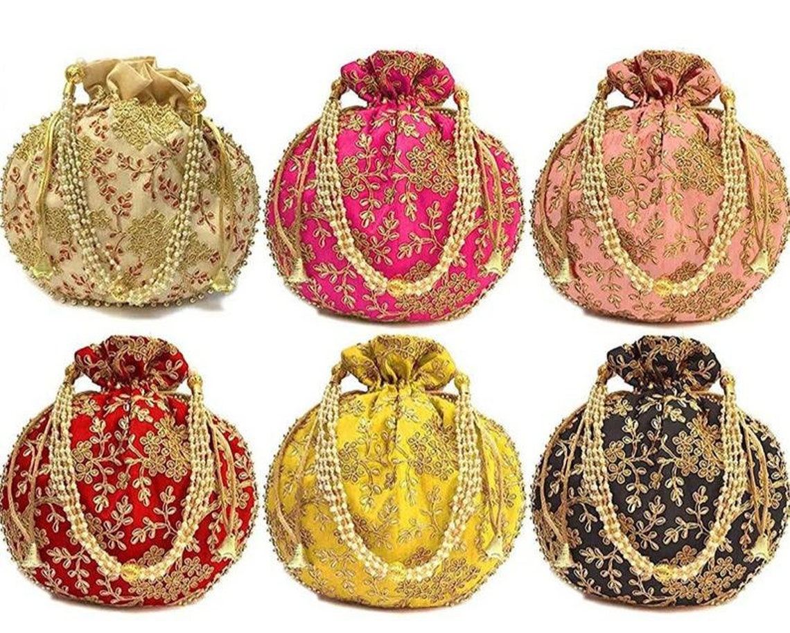 Embroidered Silk Potli Bag - Indian Handmade Party Favor (lot of 100 ...