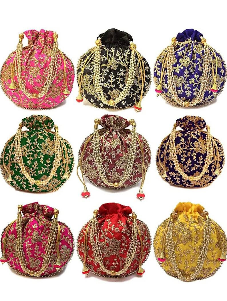 Embroidered Silk Potli Bag - Indian Handmade Party Favor (lot of 100 ...