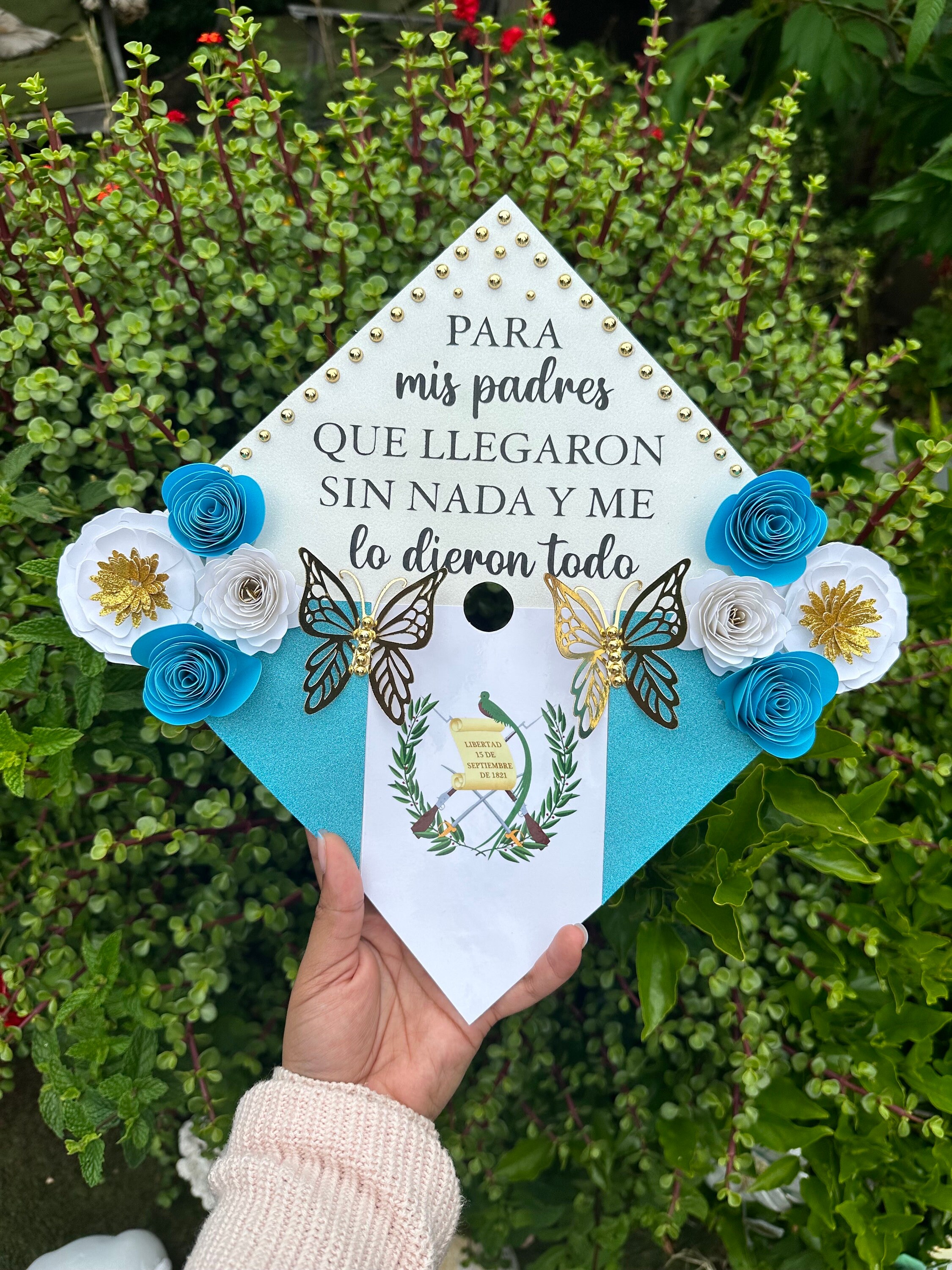 Flag Graduation Cap, Blue Flower Grad Cap, Guatemala Grad Cap, Blue and ...