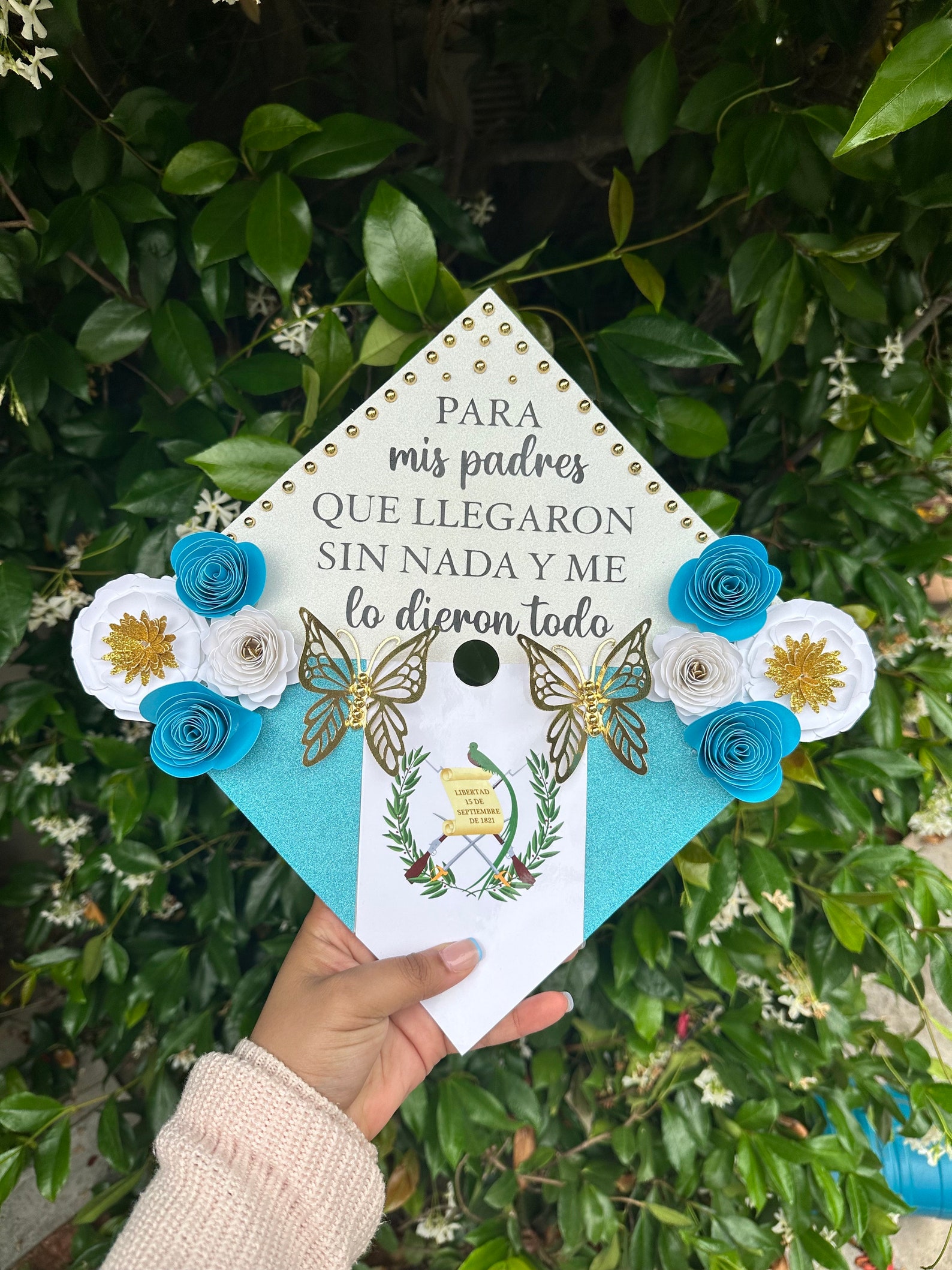 Flag Graduation Cap, Blue Flower Grad Cap, Guatemala Grad Cap, Blue and ...