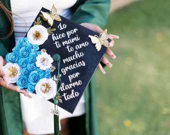 Shiny Light Blue Graduation Cap With Tassel 2024 Date Drop Blank Grad ...