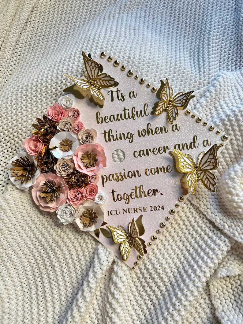 Graduation Cap, Pink Flower Grad Cap, Graduation Pink Cap, Pink and ...