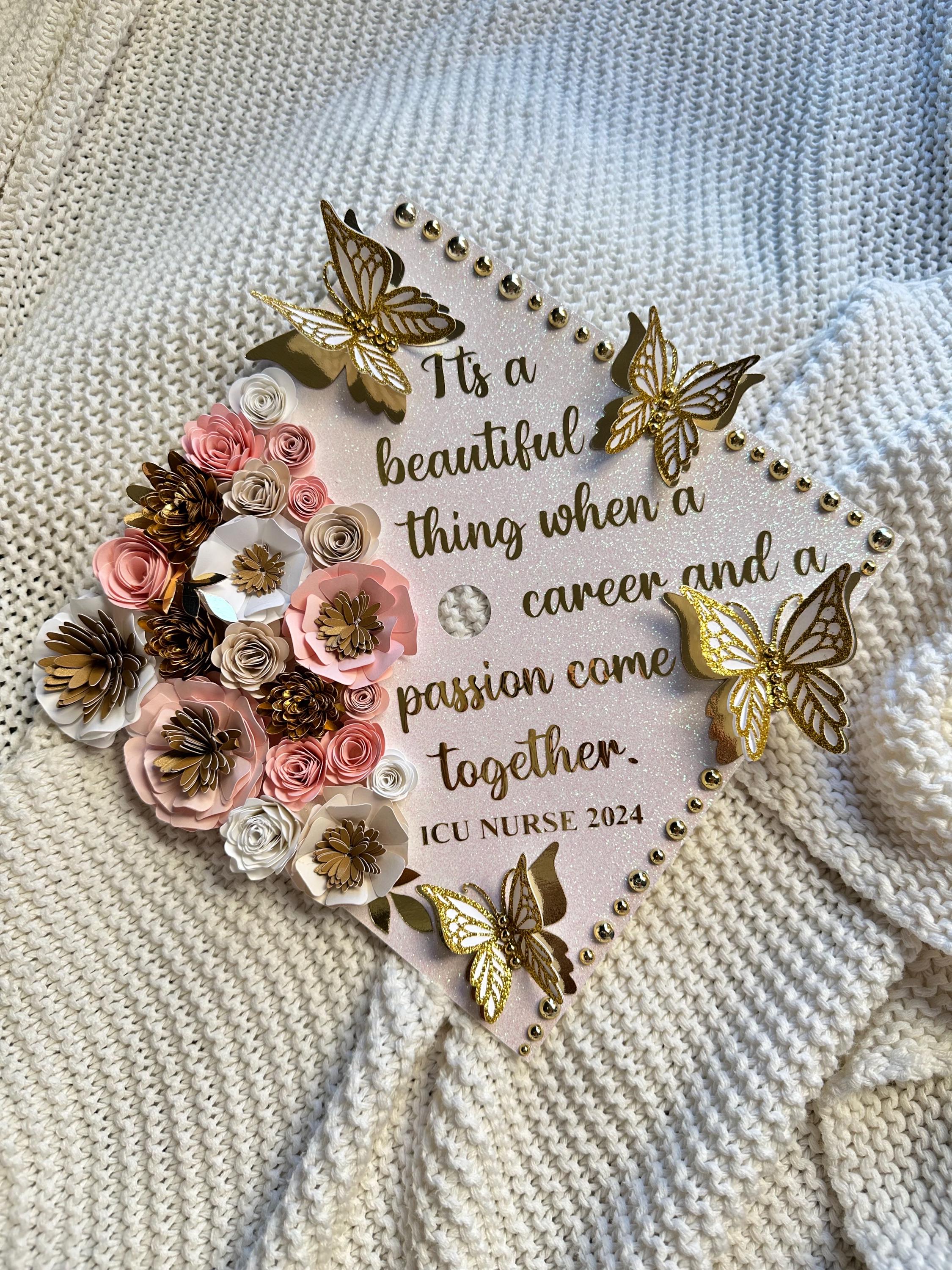 Graduation Cap, Pink Flower Grad Cap, Graduation Pink Cap, Pink and ...