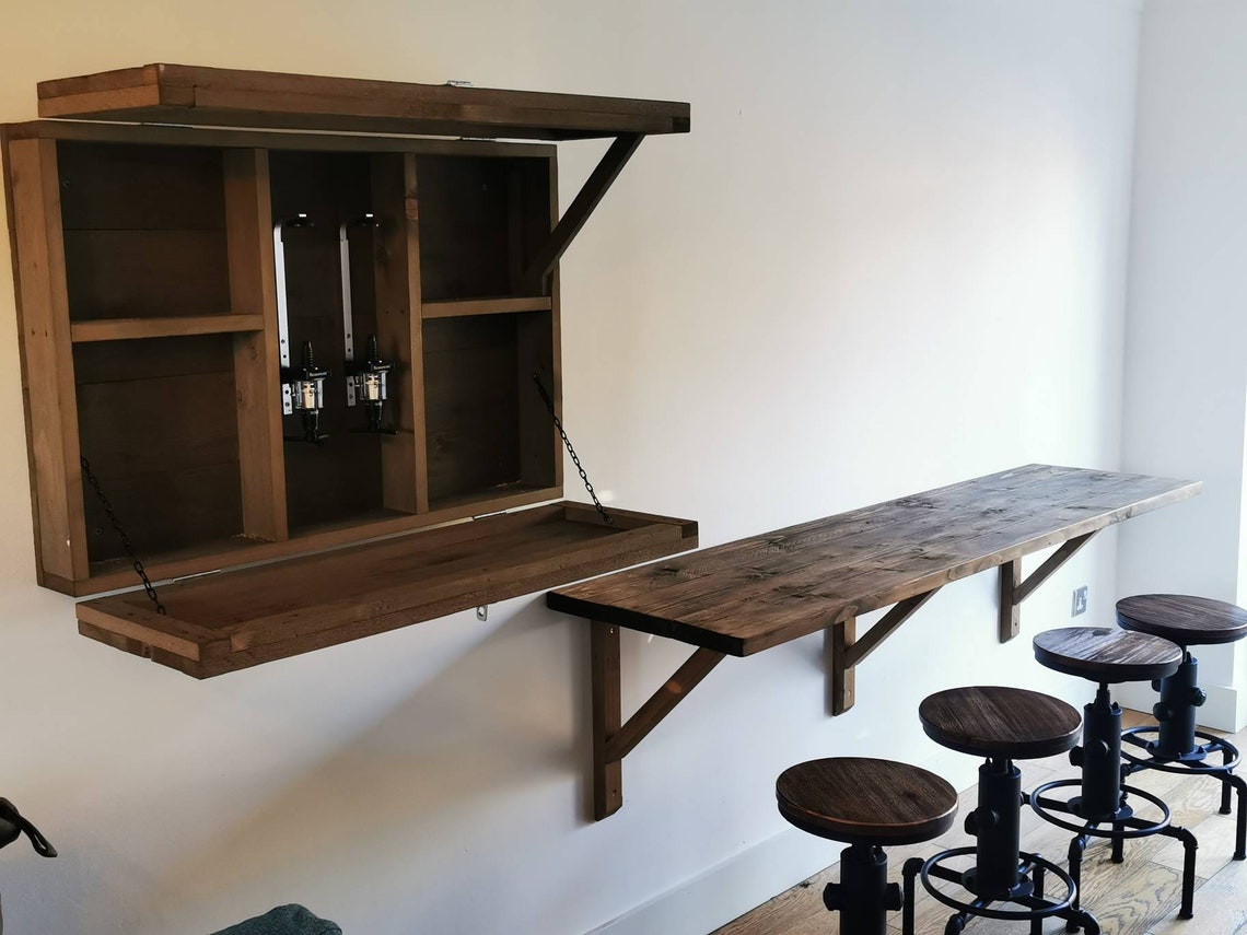The Henry A Handmade Wall Mounted Bar With Drop Down Table - Etsy