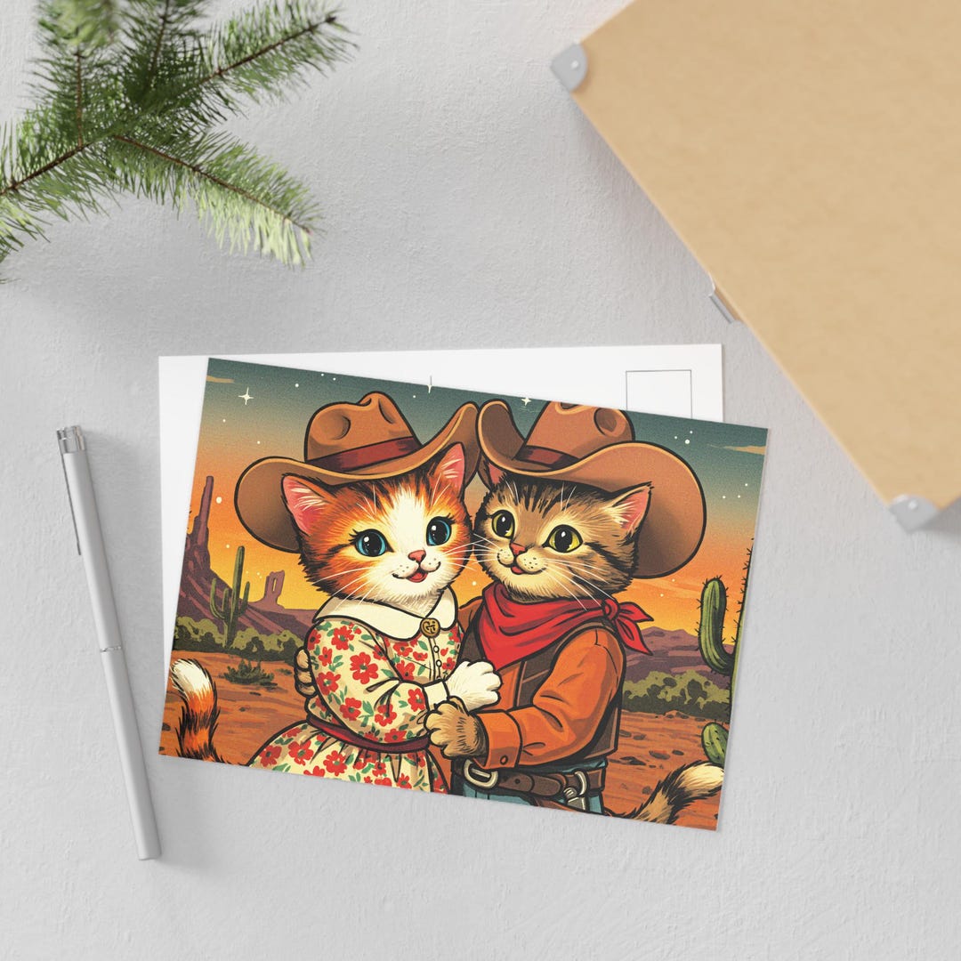 Cat Cowboy Fine Art Postcards, Vintage Valentines Notecards, Unique ...