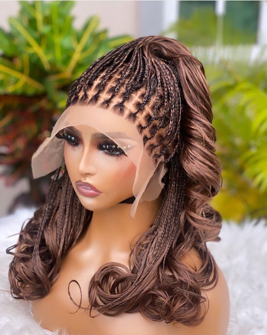 Curly Box Braided Wig lace Front Wigfull Lace Wig Cornrow - Etsy