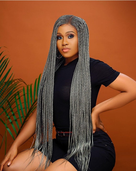 Grey Braided Wigbox Braided Wig lace Front Wigfull Lace Wig - Etsy