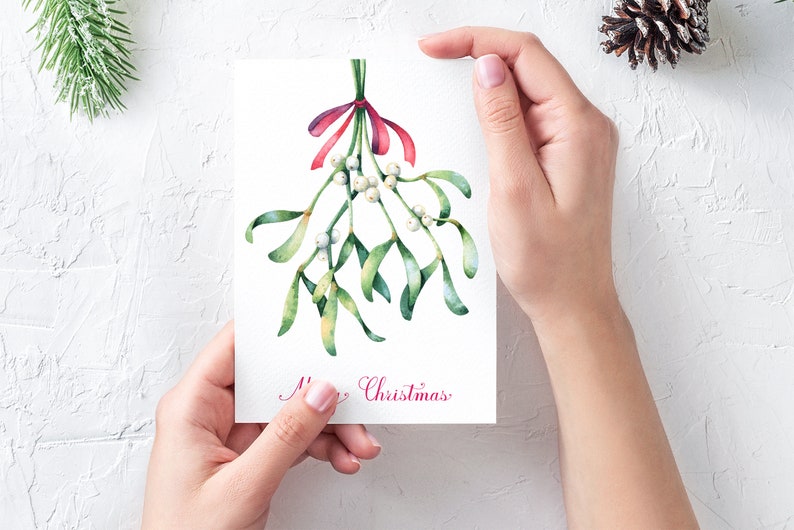 Christmas Mistletoe Clipart. Watercolor Winter Greenery PNG. | Etsy